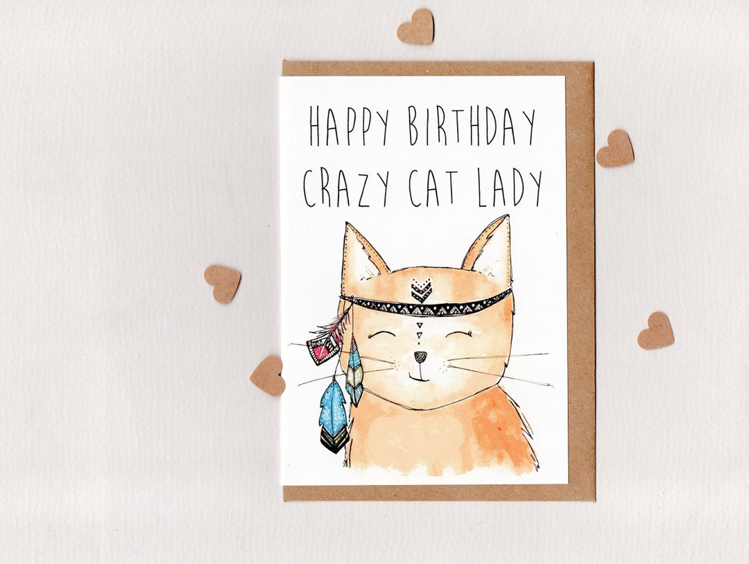 Happy Birthday CRAZY CAT LADY . Birthday Card . Funny Humour .cat ...