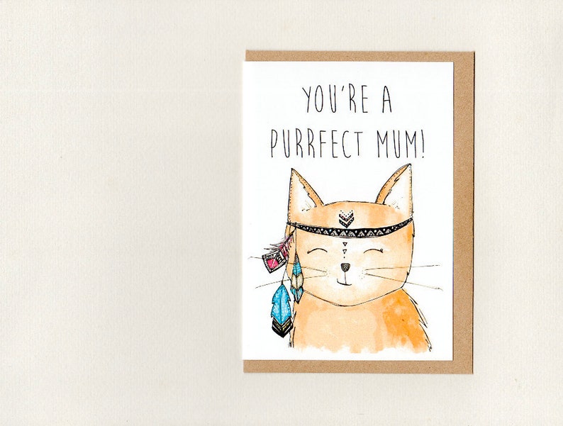 You're a PURRFECT MUM / MOM . Greeting Card . Boho Cat . - Etsy Australia