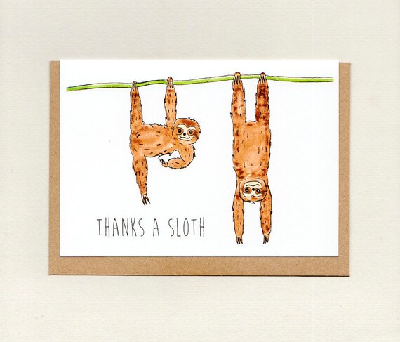 THANKS A SLOTH . greeting card . sloths . thank you thanks . | Etsy