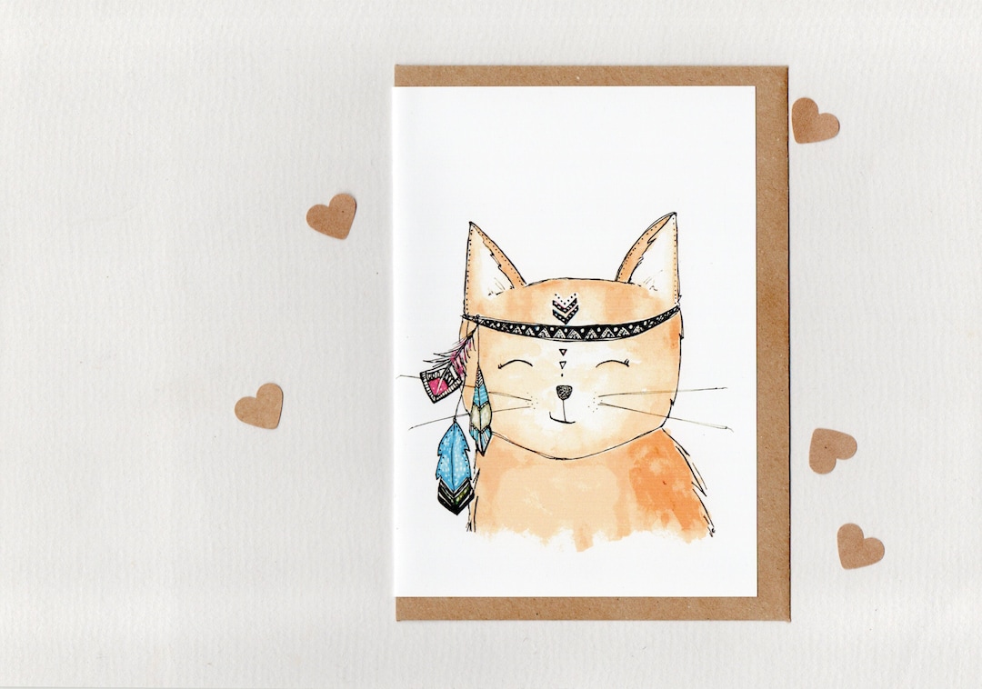 PURRFECT . Greeting Card . Boho Cat . Cat Lover . Cat Pun . Orange Cat ...