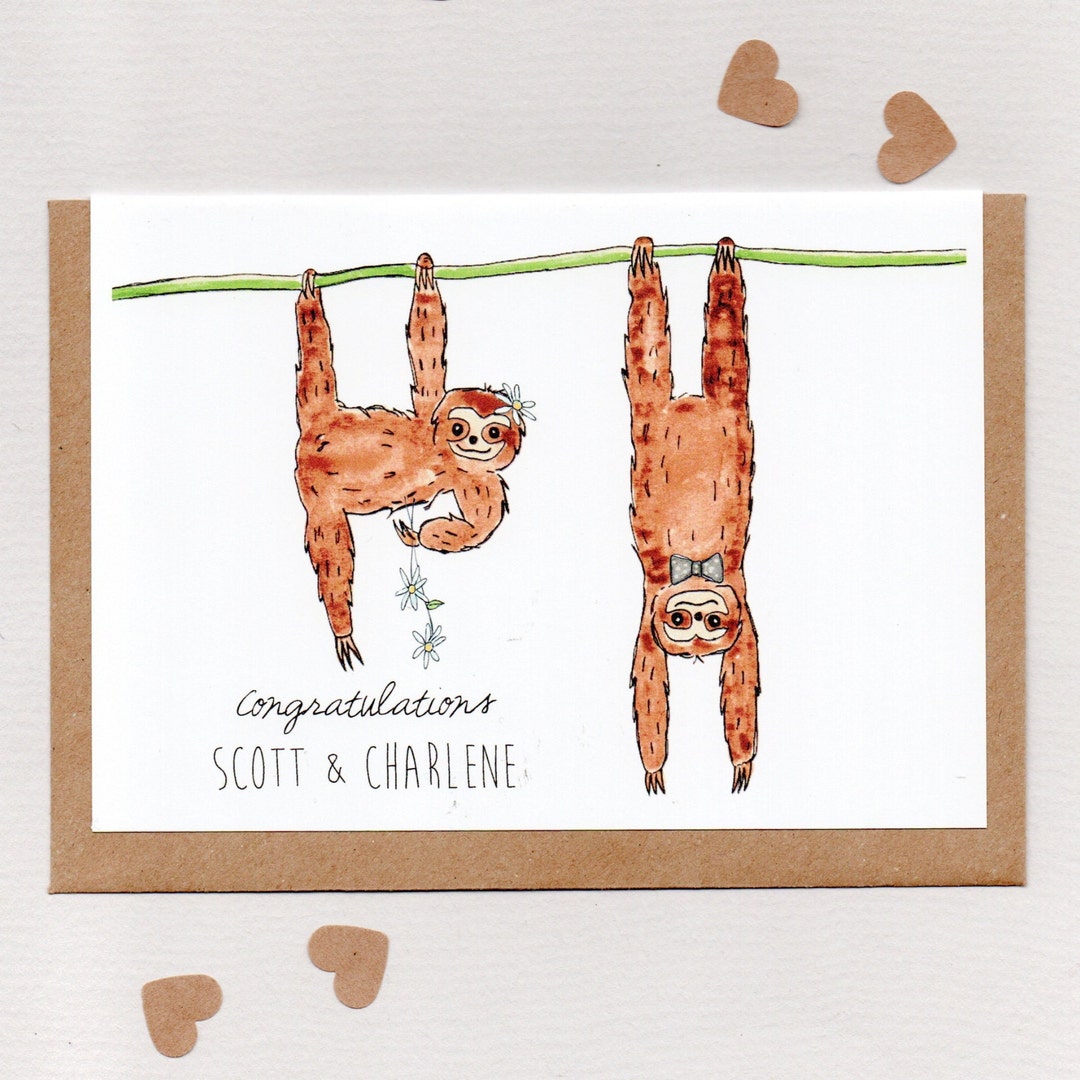 CONGRATULATIONS ??? & ??? . Personalised Greeting Card . Sloth Sloths ...