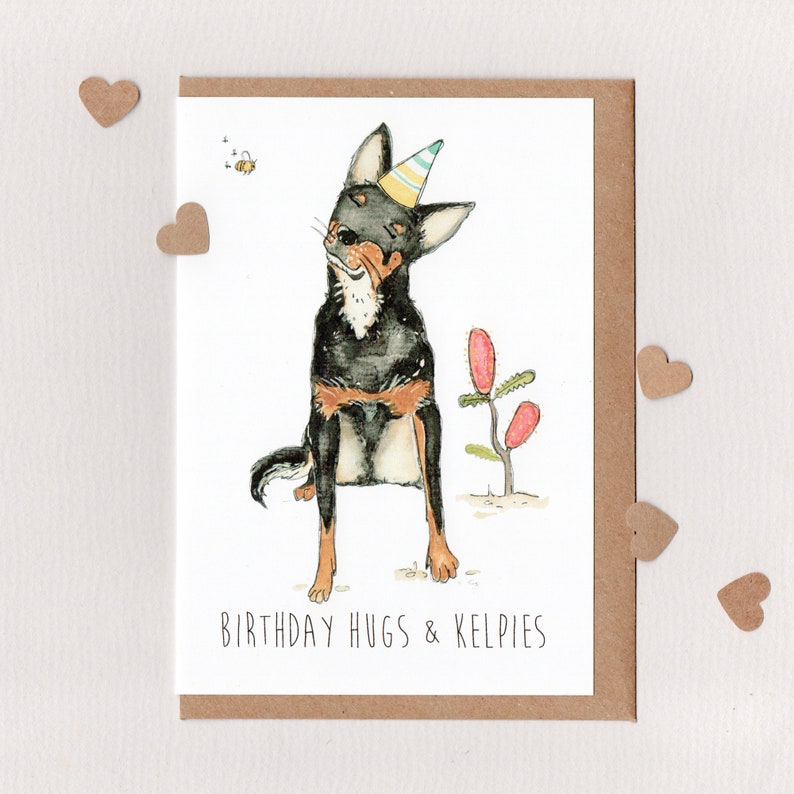 HAPPY BIRTHDAY . Card . Australian Kelpie . Teddy Bear Bee . - Etsy