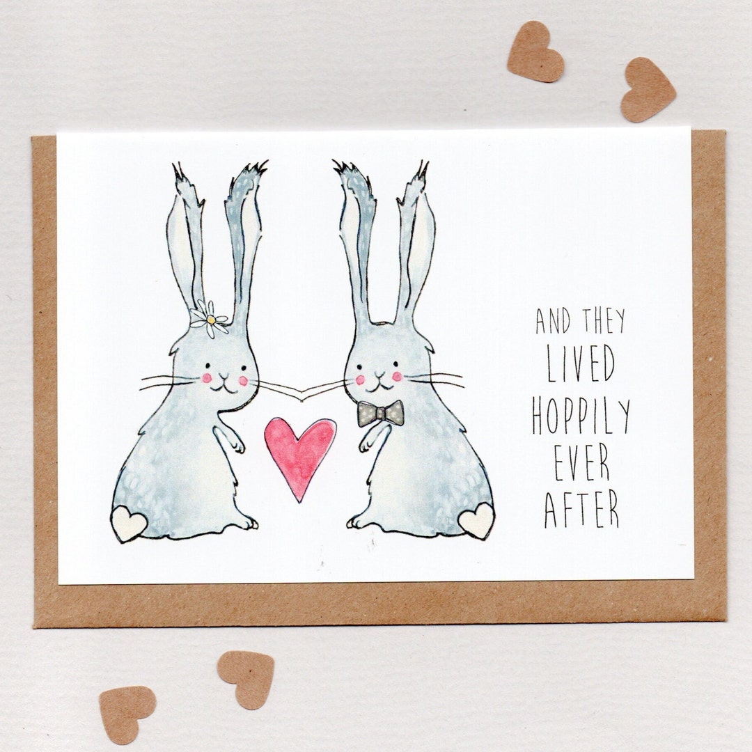 HOPPILY EVER AFTER . Greeting Card . Love Bunny . Wedding Engagement ...