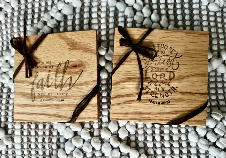 Red Oak Wood Coasters, Faith, Trust in the Lord, Walk by Faith, 2 ...