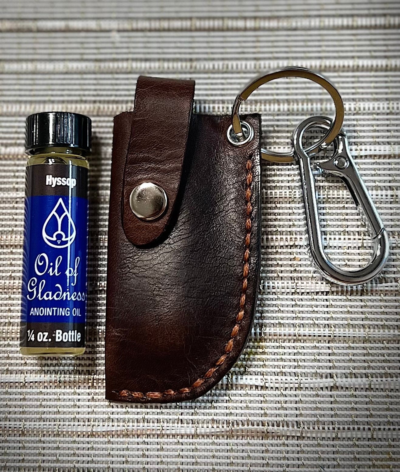 Carabiner Leather Keychain Anointing Oil Holder Case / Essential Oil ...