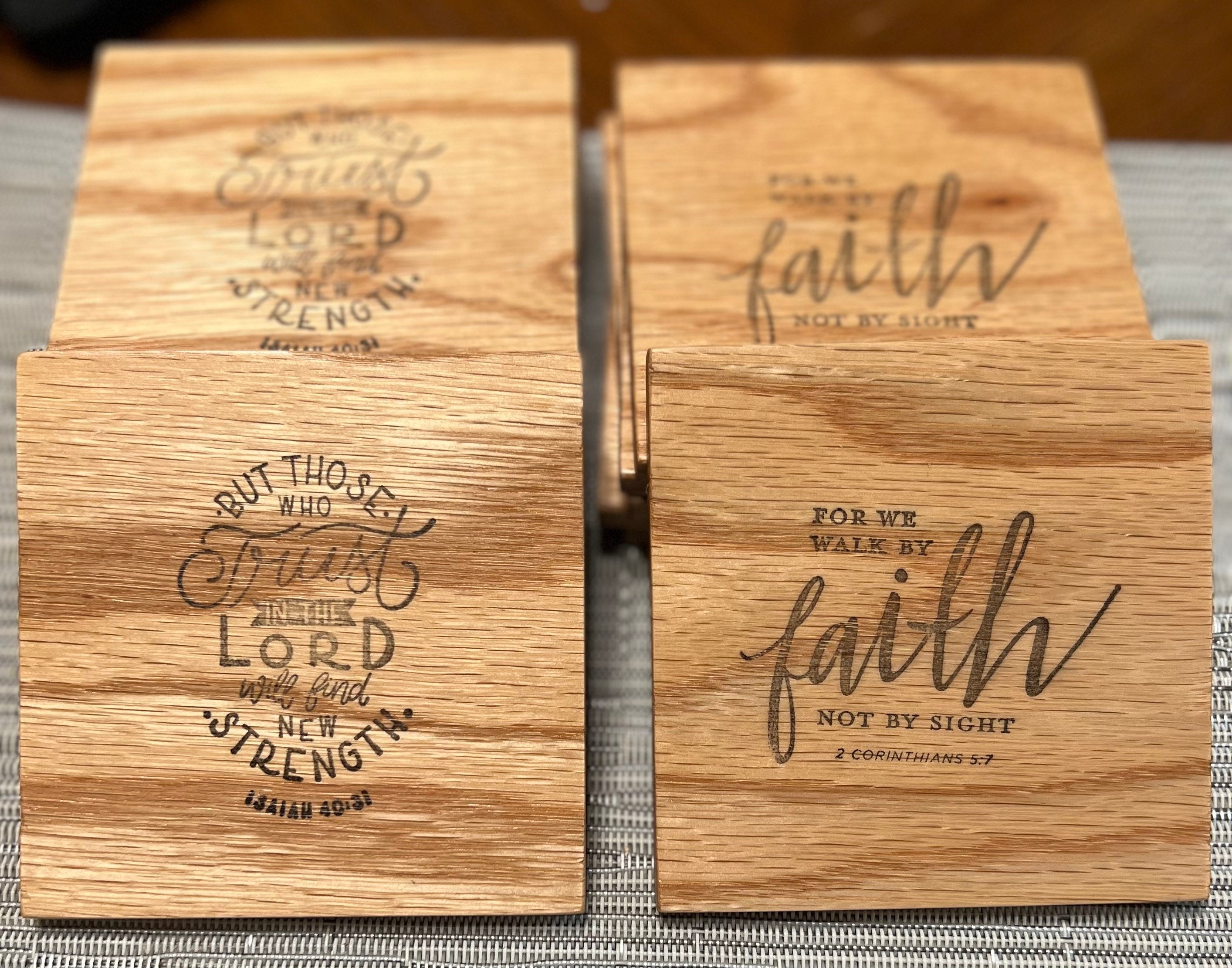 Red Oak Wood Coasters, Faith, Trust in the Lord, Walk by Faith, 2 ...