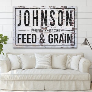 Last Name Sign, Feed and Grain Sign, Farmhouse Sign, Custom Name Sign ...