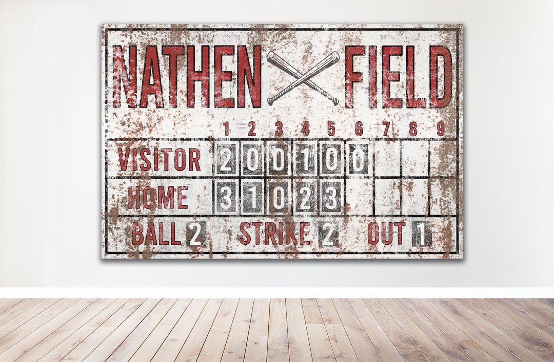 Custom Baseball Scoreboard Sign, Personalized Canvas Print, Boy's Room ...