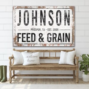 Last Name Sign, Feed and Grain Sign, Farmhouse Sign, Custom Name Sign ...