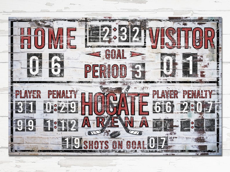 Custom Hockey Scoreboard Sign Vintage Distressed Rustic Canvas | Etsy