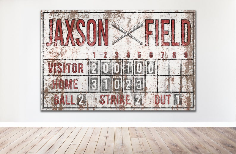 Custom Baseball Scoreboard Sign Vintage Boy's Room Decor Canvas Game ...