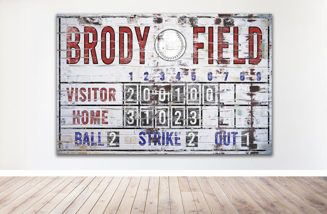 Custom Baseball Scoreboard Sign Vintage Sports Bar Canvas Industrial ...