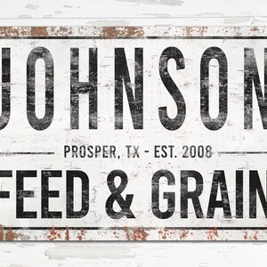 Last Name Sign, Feed and Grain Sign, Farmhouse Sign, Custom Name Sign ...