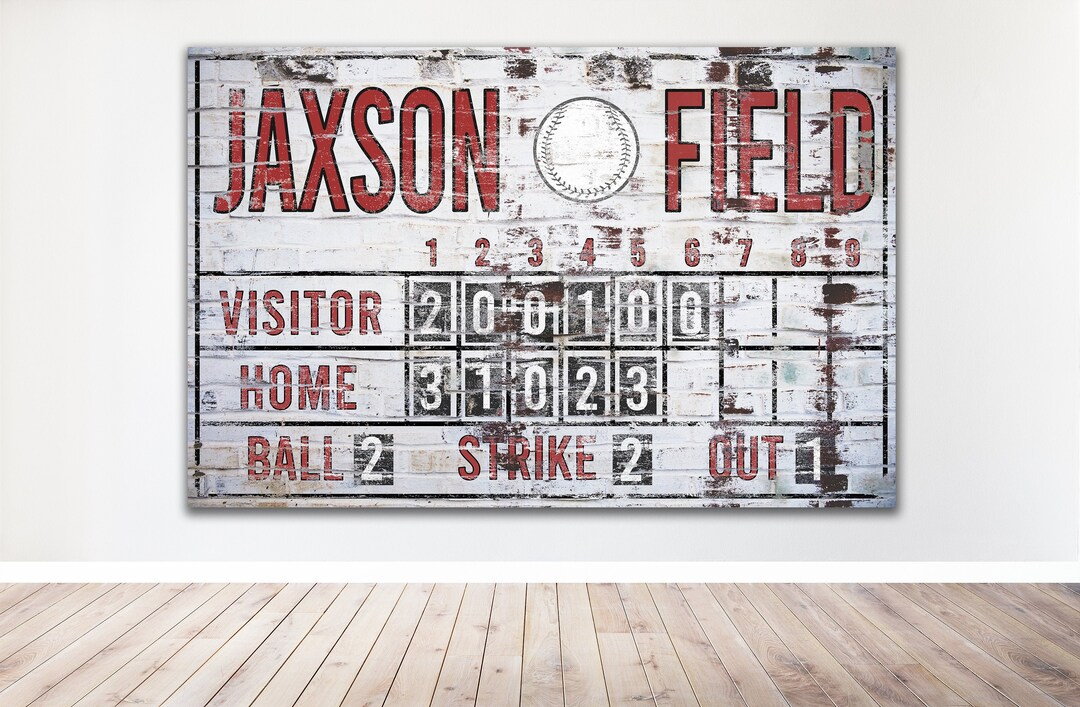 Custom Baseball Scoreboard Sign Vintage Boy's Room Decor Canvas Game ...