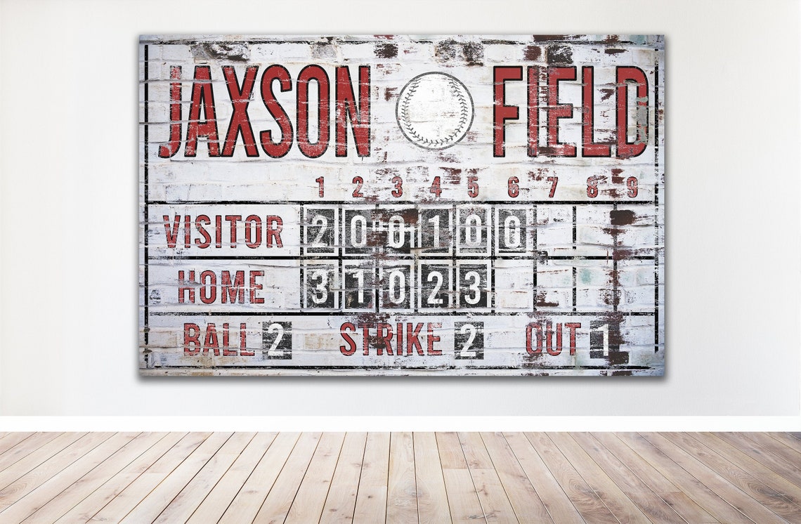 Custom Baseball Scoreboard Sign Vintage Boy's Room Decor Canvas Game ...