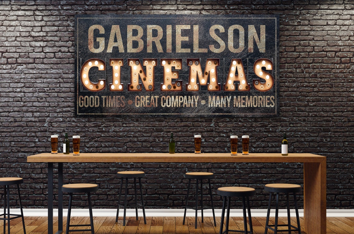 Personalized Cinema Sign Media Room Decor Movie Room Sign - Etsy