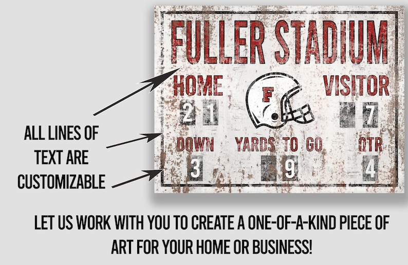 Custom Football Scoreboard Sign Vintage Distressed Rustic Canvas ...