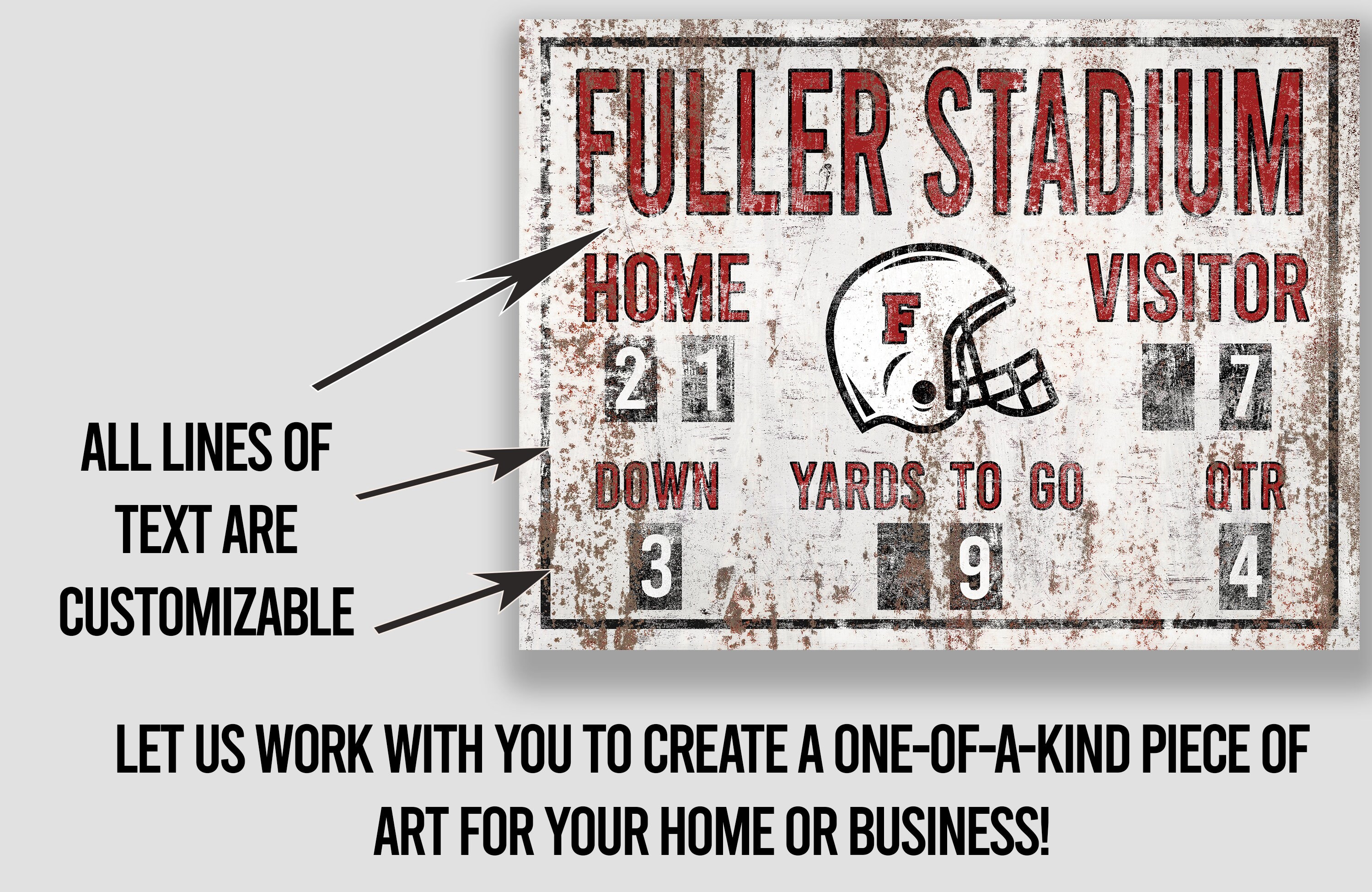 Custom Football Scoreboard Sign Vintage Distressed Rustic Canvas ...