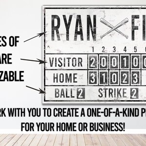 Custom Baseball Scoreboard Sign Vintage Game Room Decor Man Cave Decor ...