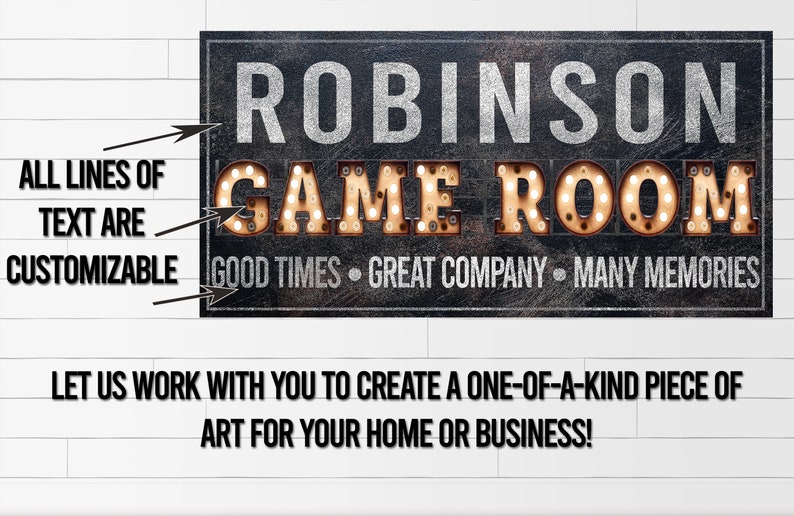 Custom Game Room Sign Arcade Sign Custom Name Sign Family - Etsy