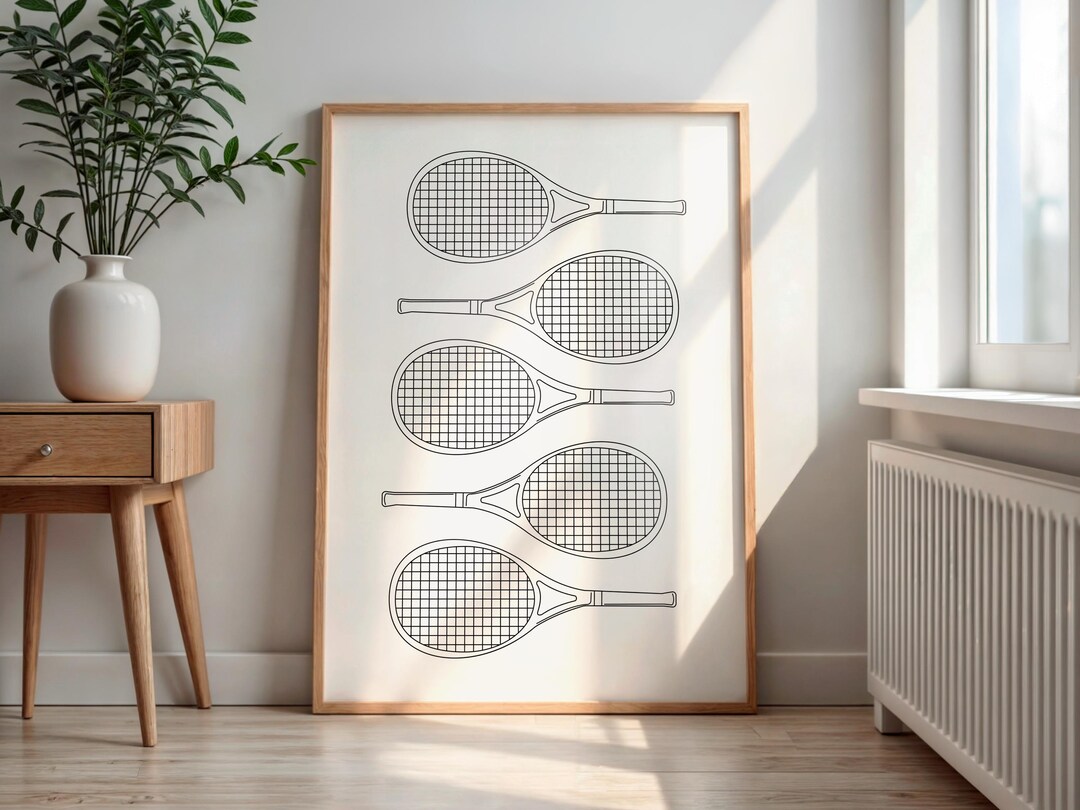Minimalist Tennis Racket Line Art Print: Preppy Sports Decor (digital ...