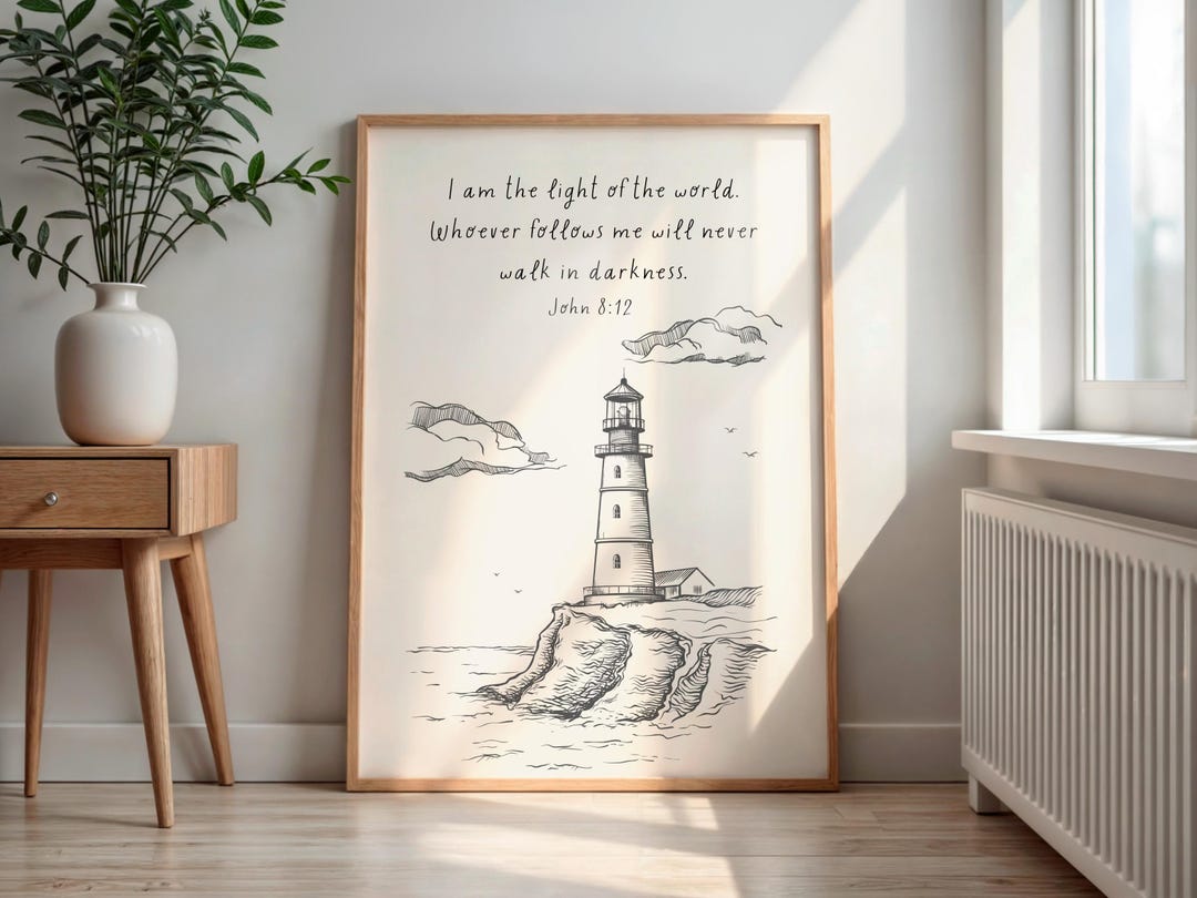 Lighthouse Scripture Art Print, John 8:12 Christian Coastal Decor ...