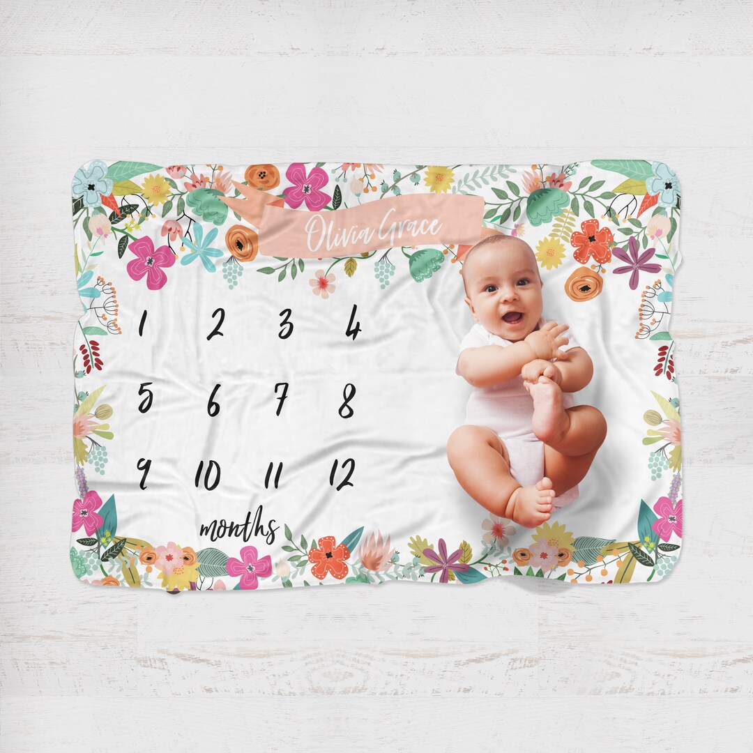 Personalized Monthly Milestone Baby Blanket Baby Blanket With Colorful ...