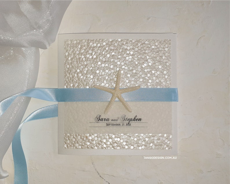 ELEGANT Beach Invitations Wedding Card Pocket SET. Destination Tropical ...