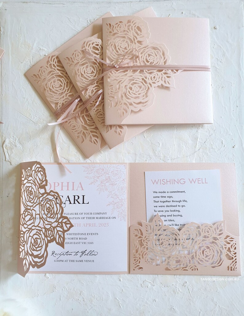 Etsy Wedding Invitations 2022 Wedding Cards Laser Cut Pocket | Etsy