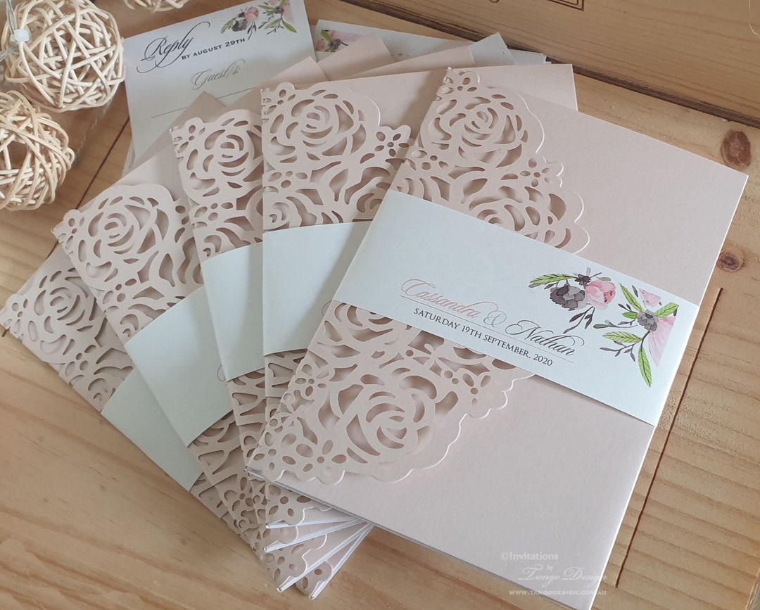 Laser Cut Wedding Invitation, Lasercut Pocket Invite. Elegant Design ...