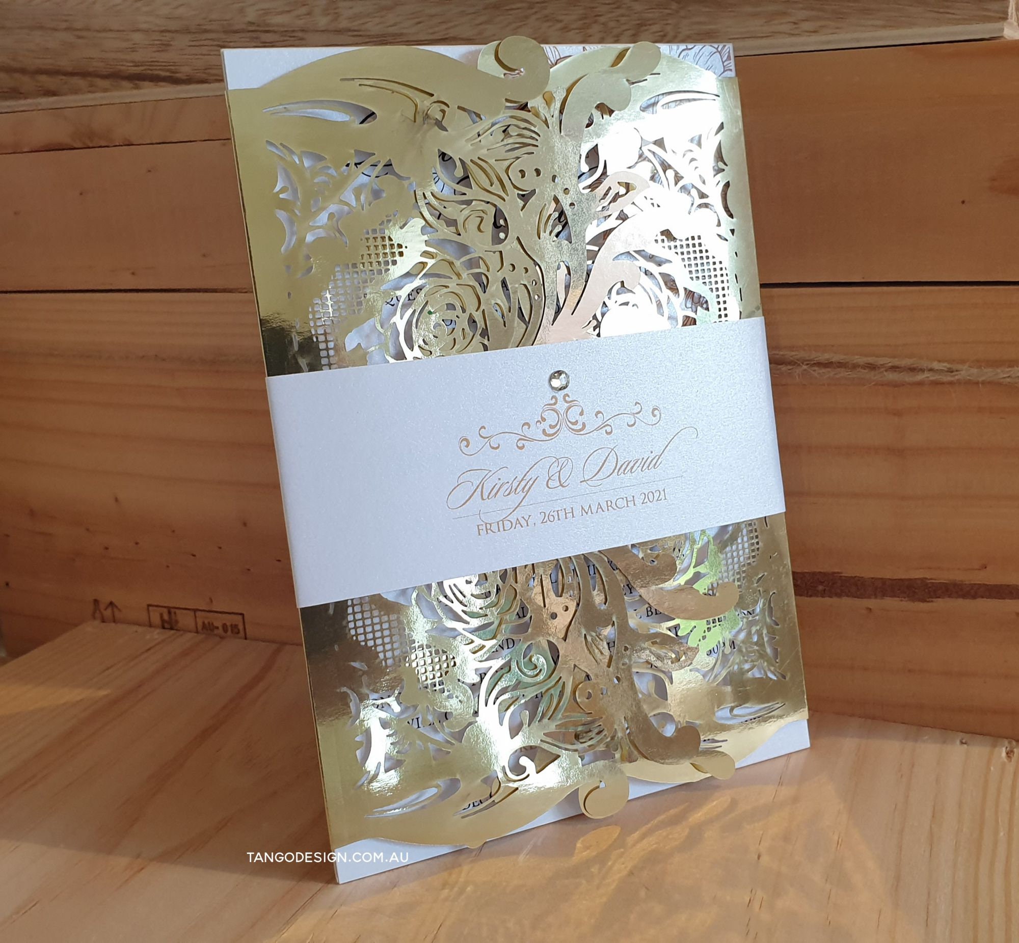Gold Wedding Invitation. Gold Laser Cut Card Invites. Metallic Wedding ...