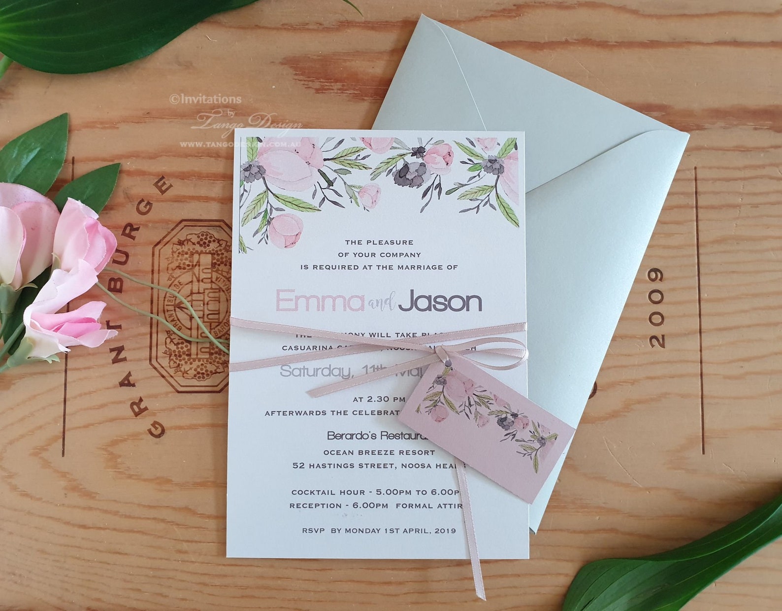 Botanical Wedding Invitation. Printed Modern Bohemian Wedding Set ...