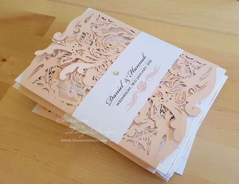 BLUSH Pink Wedding Invitation. Pink LASER Cut Invites Rsvp - Etsy