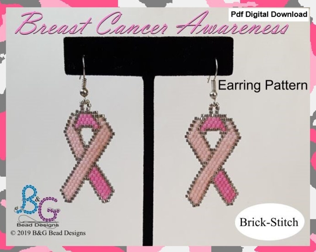 BREAST CANCER AWARENESS Brick-stitch Earrings Pattern - Pdf Digital ...