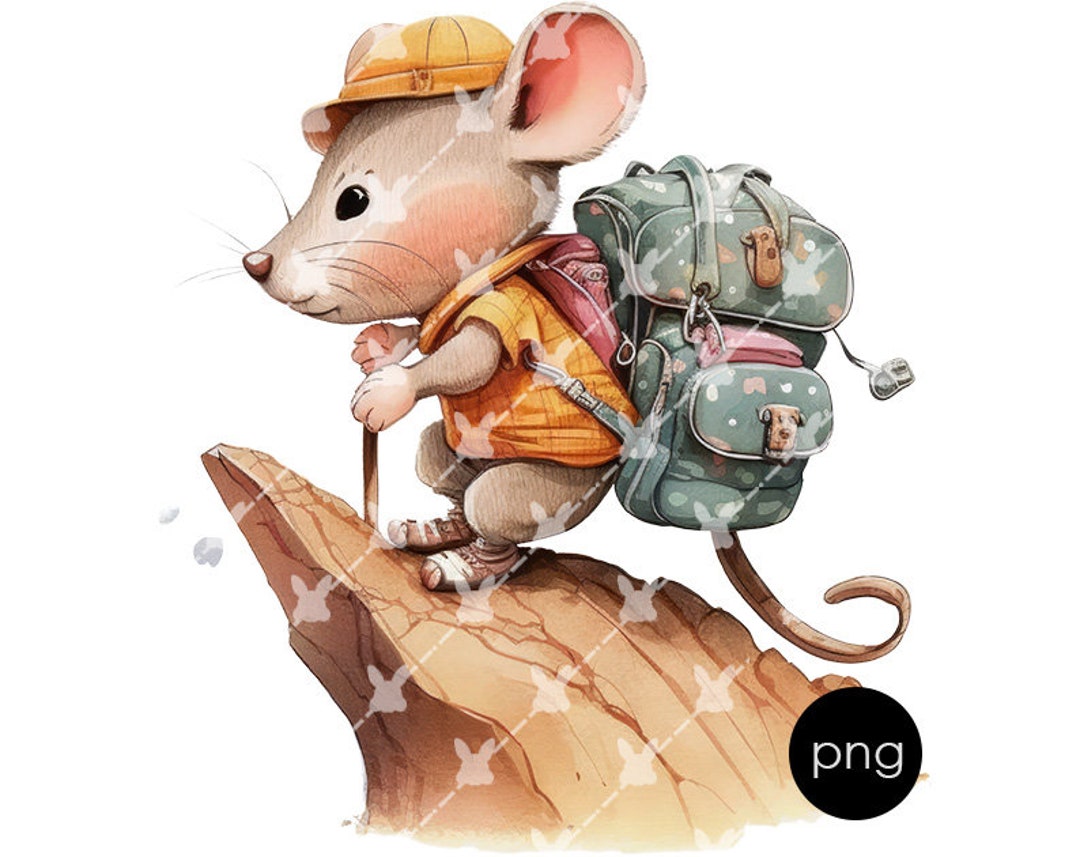 Clipart Hiking Mouse, Transparent Png, Watercolor, Digital ...
