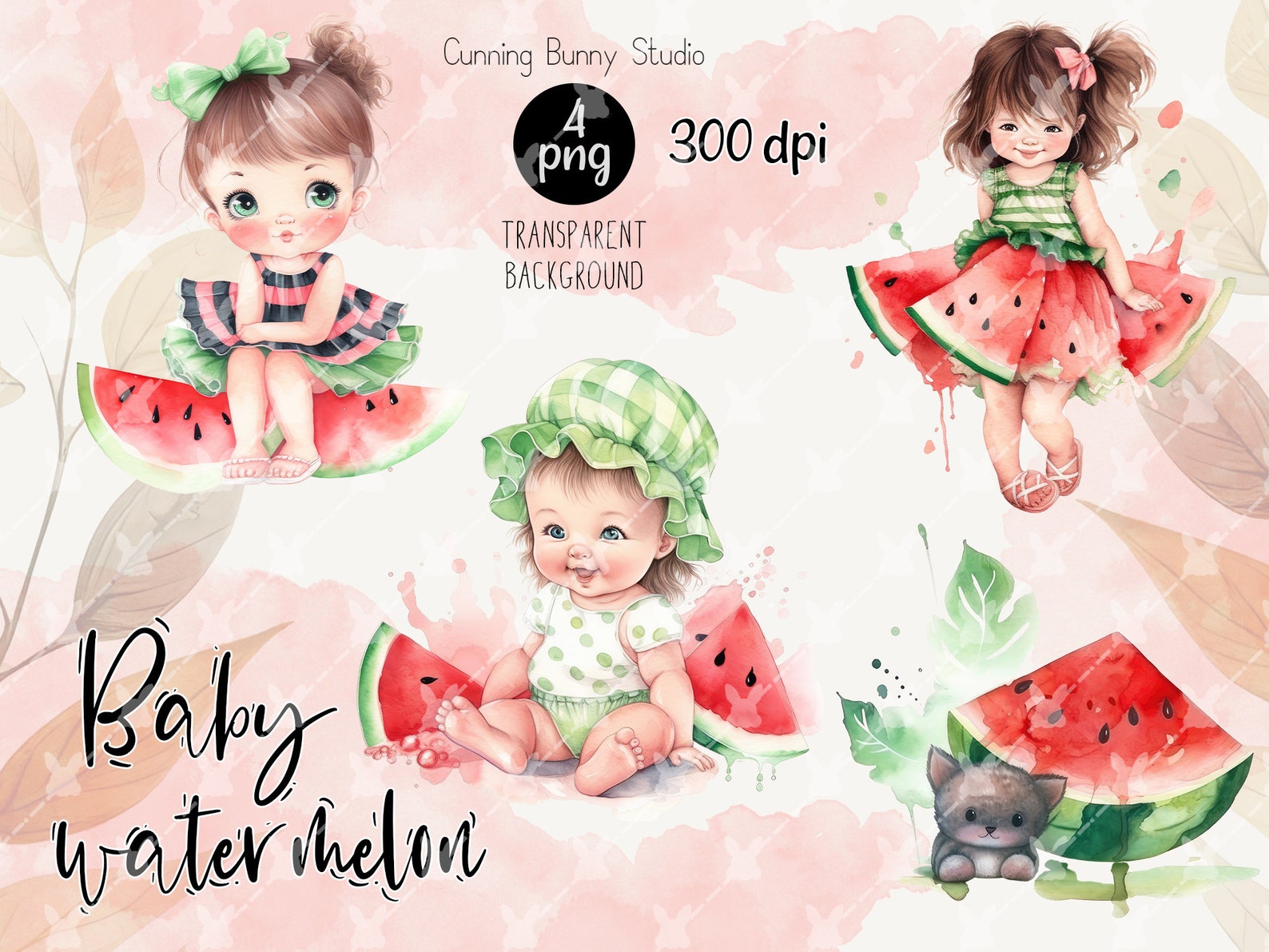 Clipart Cute Little Girl Watermelon Summer Transparent - Etsy