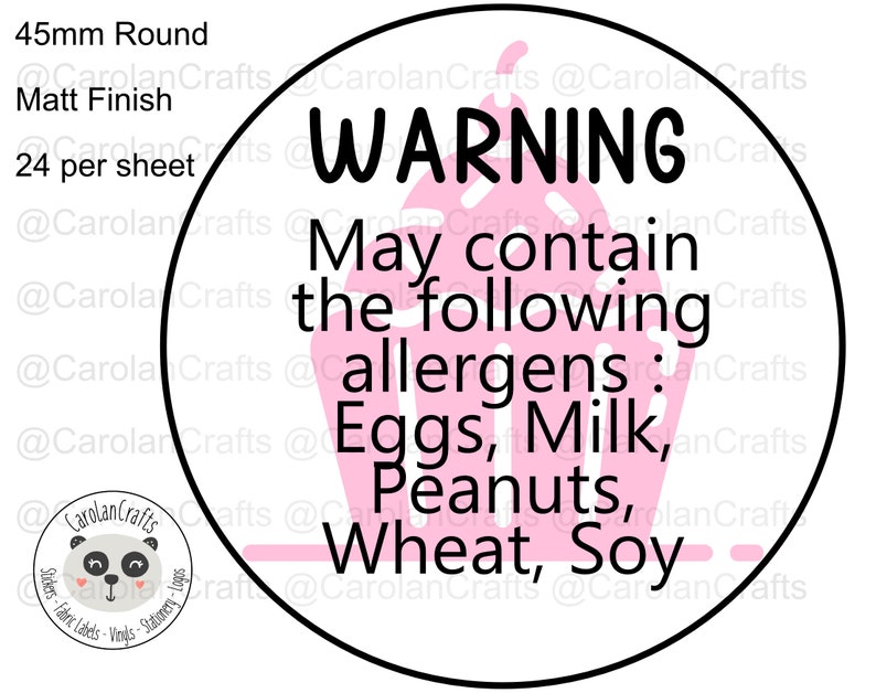 48x Round 45mm 2 Sheets Warning Allergen Stickers Cake - Etsy