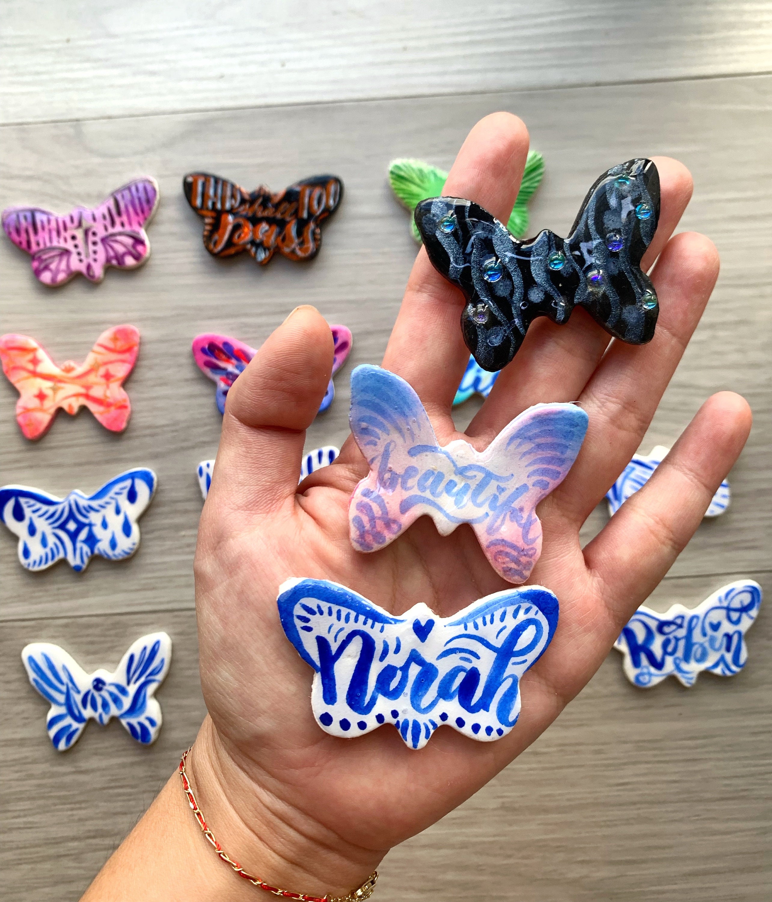 Butterfly Magnet, Clay Magnet Butterflies, Personalised, Name Magnet ...