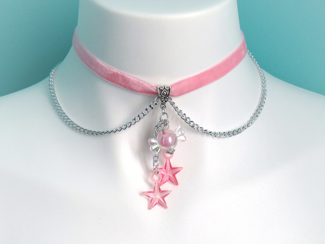 Pink Candy Star Choker Fairy Kei, Pastel Goth, Ribbon, Velvet, Cute ...