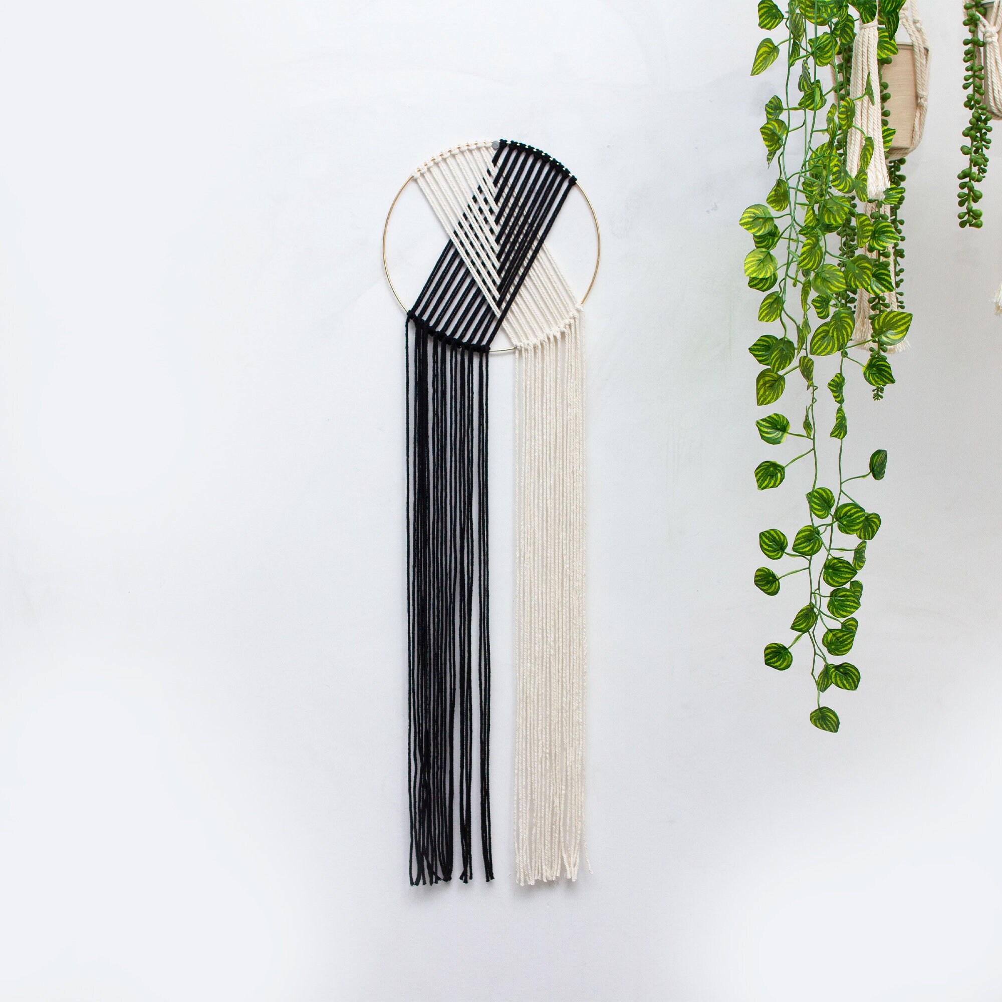 Macrame Ring Wall Hanging Long Macrame Wall Hanging Black | Etsy