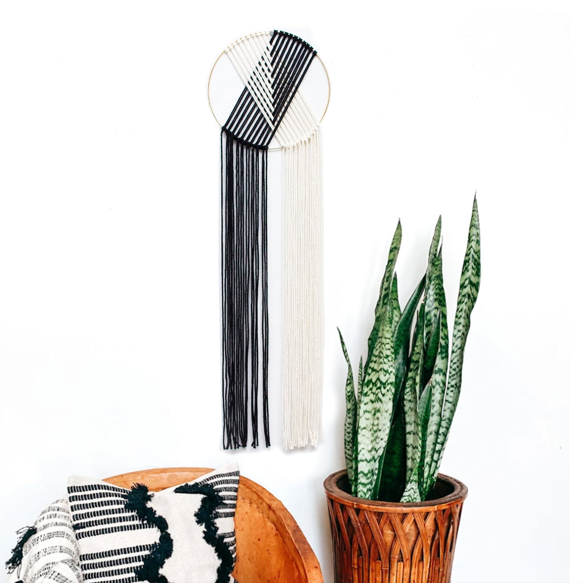 Macrame Ring Wall Hanging Long Macrame Wall Hanging Black | Etsy