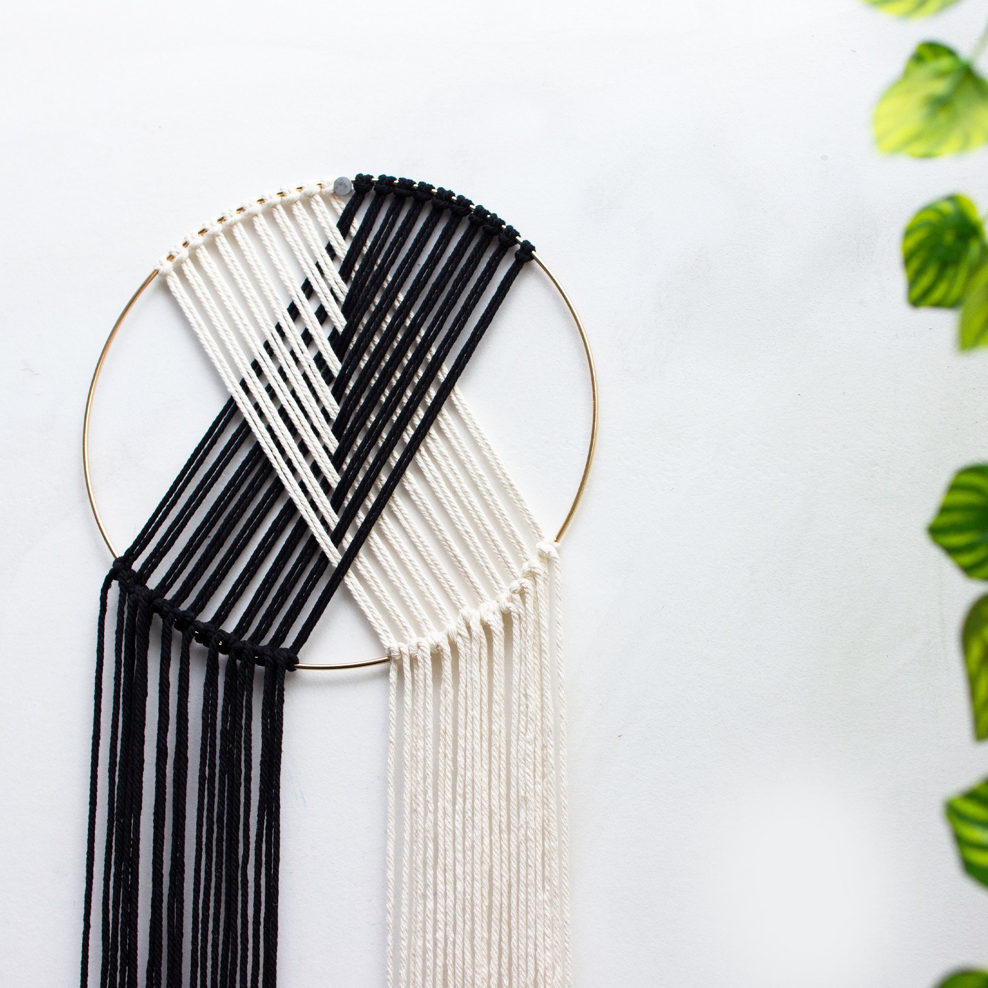 Macrame Ring Wall Hanging Long Macrame Wall Hanging Black | Etsy