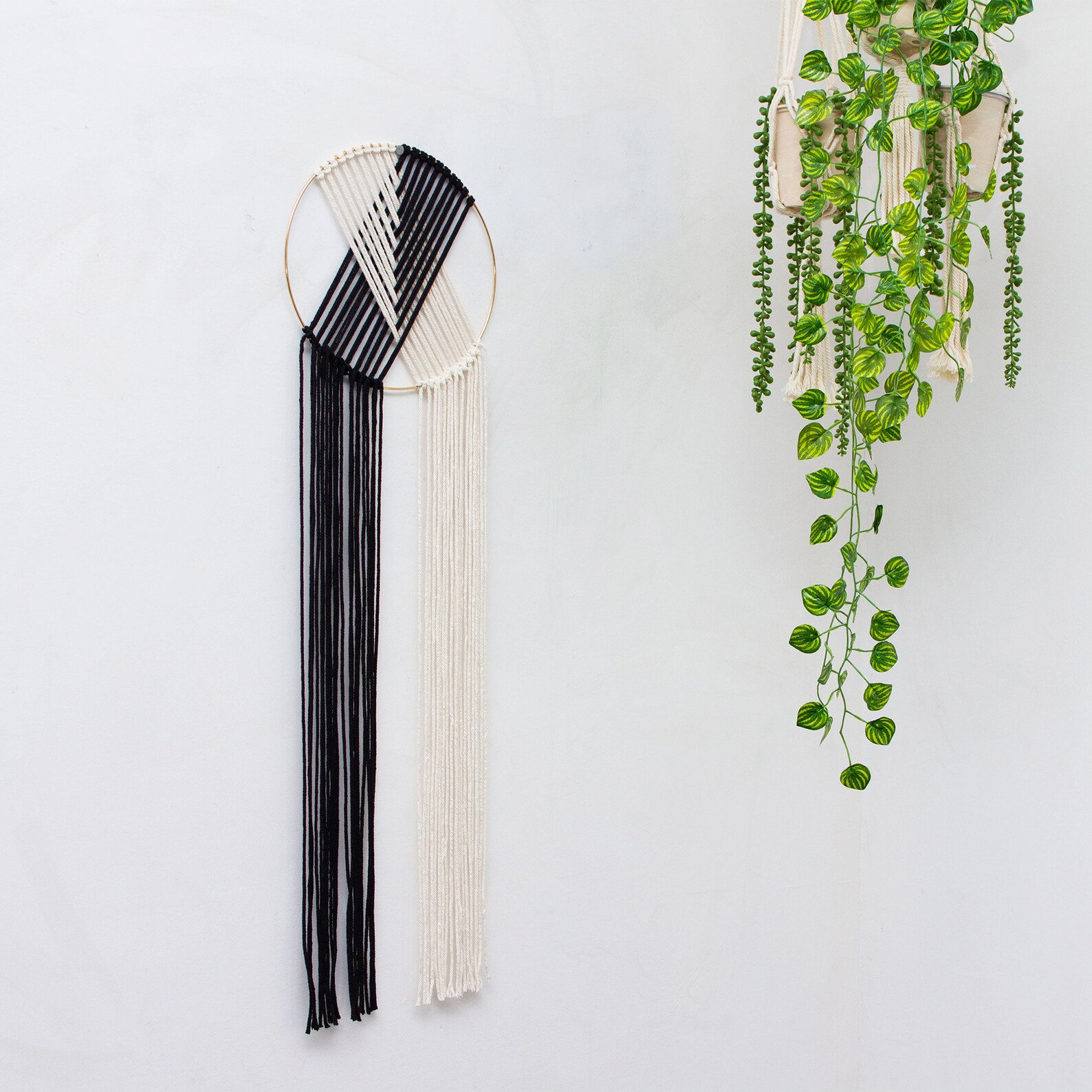 Macrame Ring Wall Hanging Long Macrame Wall Hanging Black | Etsy