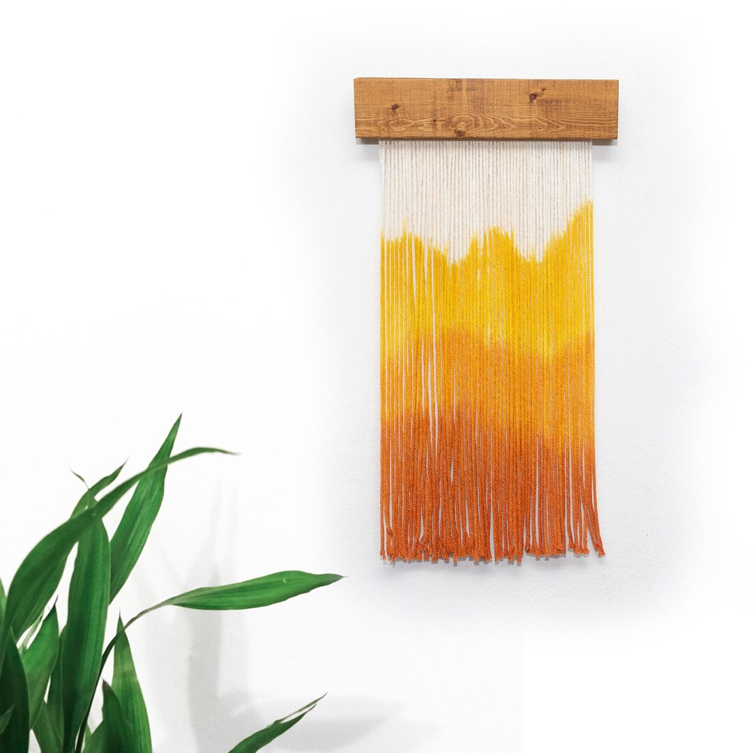 Small Dip Dye Macrame Wall Hanging, Mini Macrame Art, Yellow Macrame ...