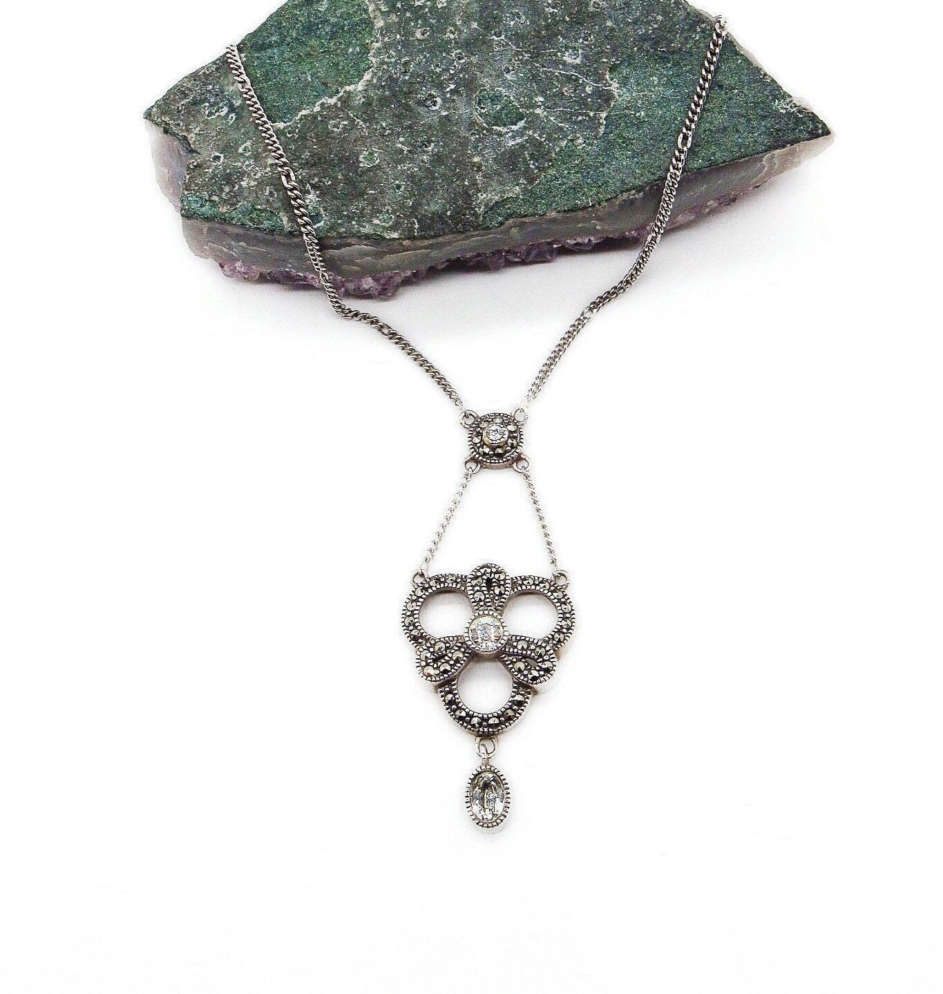 Vintage Judith Jack Art vintage Sterling Silver faceted Art Deco ...