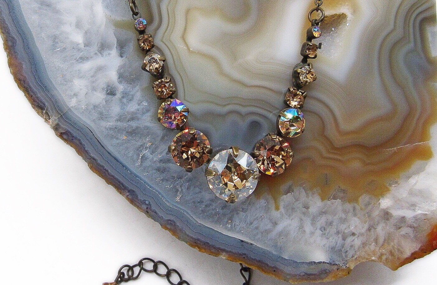 Sorrelli vintage antiqued bronze tone faceted Greige, Aurora Borealis ...
