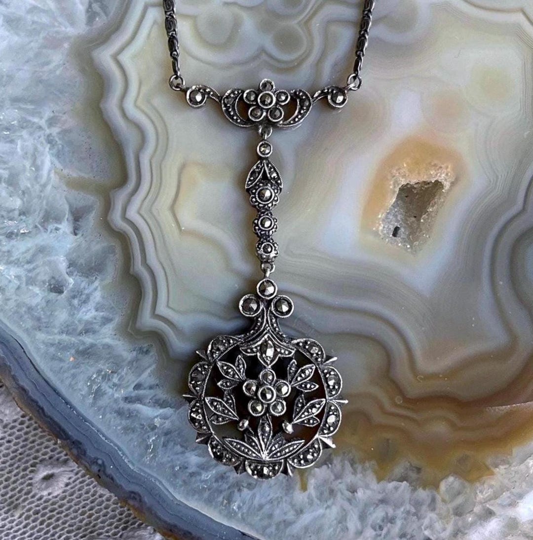 Rare Antique Art Deco German 935 Silver Brilliant Faceted Marcasite ...