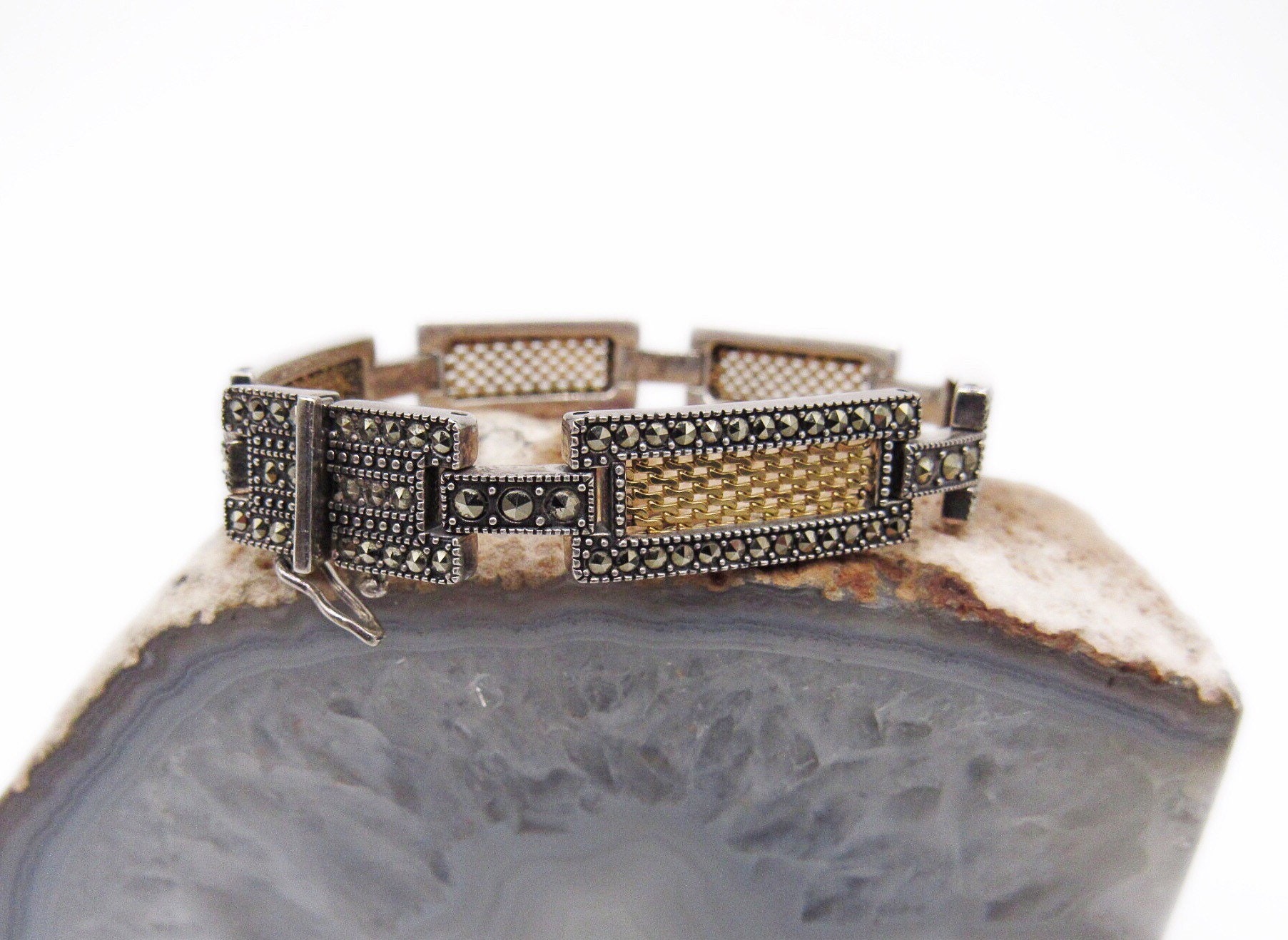 Judith Jack vintage Art Deco design Sterling Silver Marcasite Gold ...
