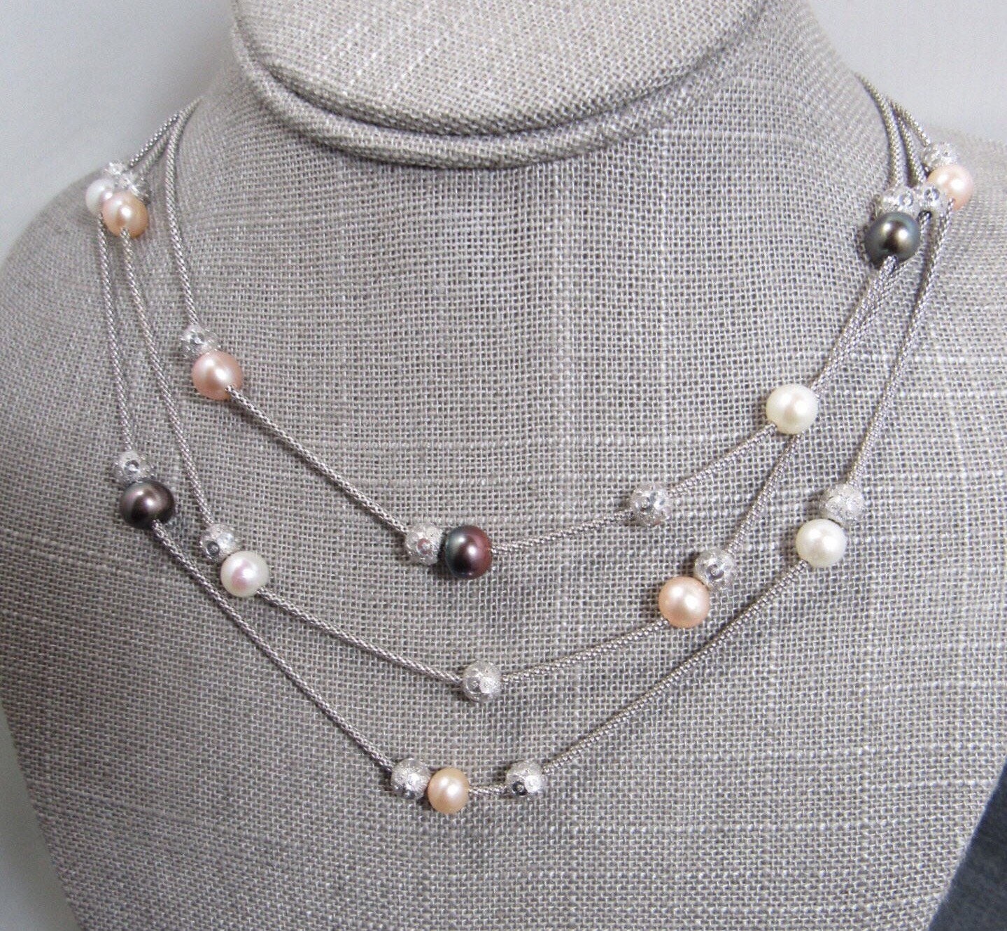 Designer Frederic Duclos retired multi strand sterling silver gray and ...
