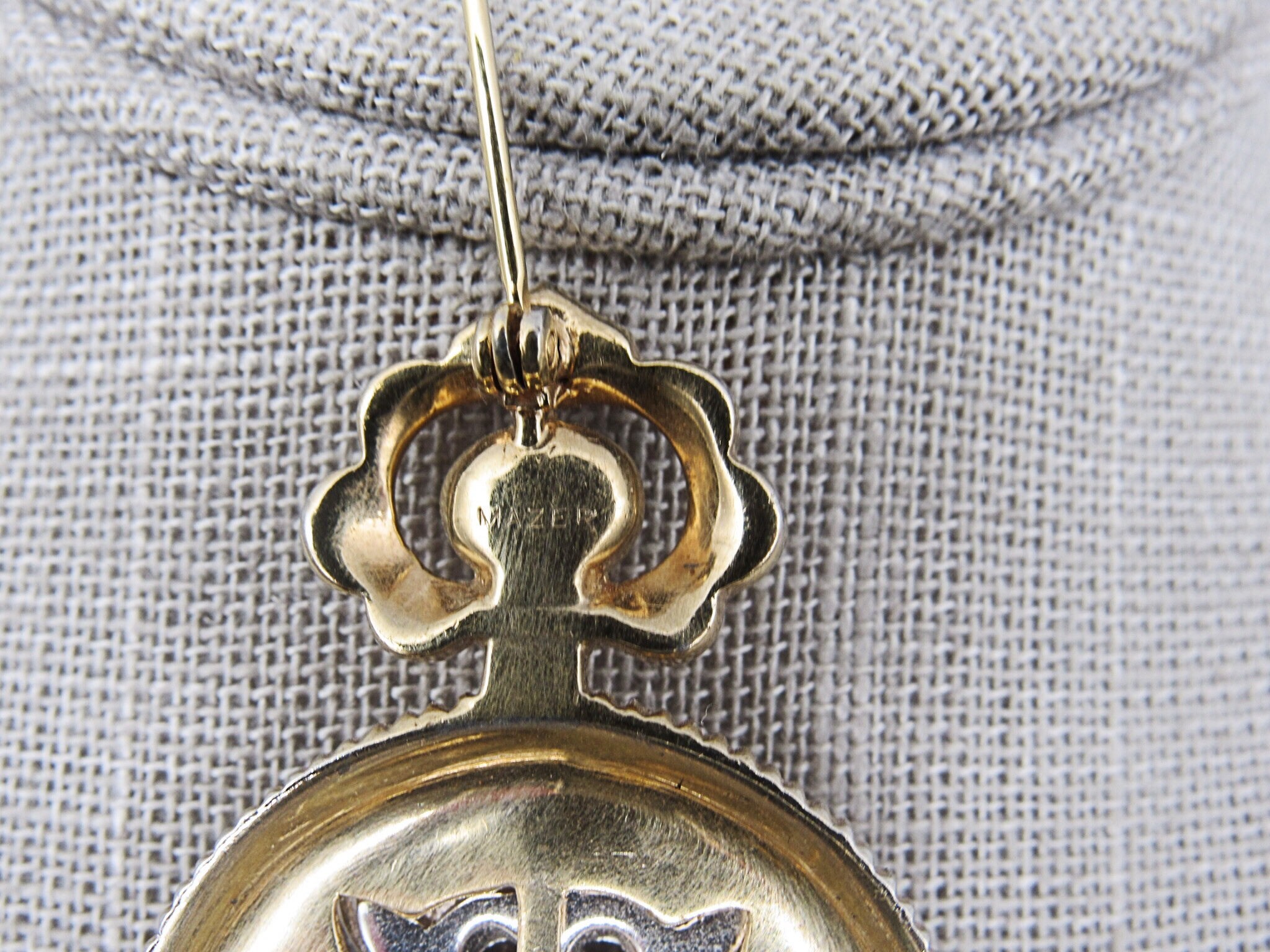 Vintage Mazer faceted rhinestone crystal gold tone signed brooch